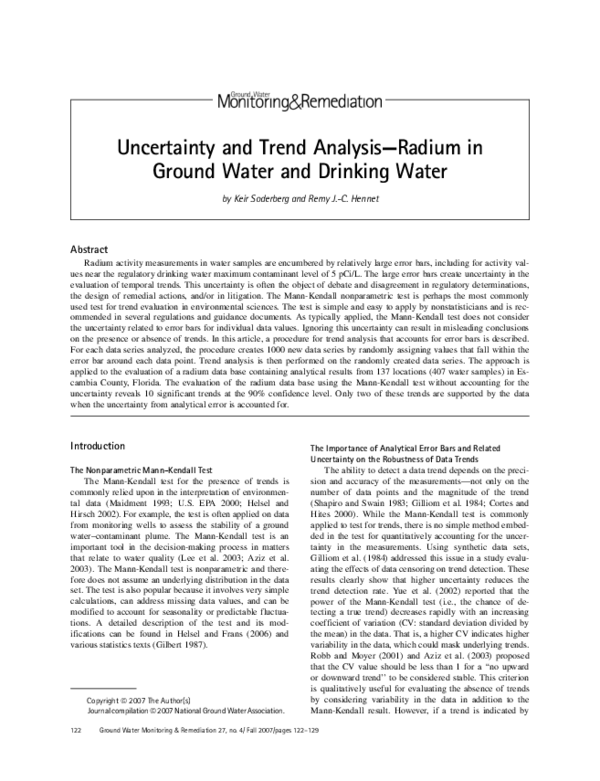 (PDF) Uncertainty and Trend Analysis-Radium in Ground Water and ...