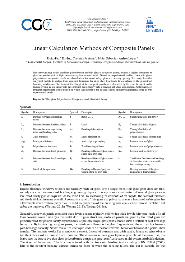 (PDF) Linear Calculation Methods of Composite Panels