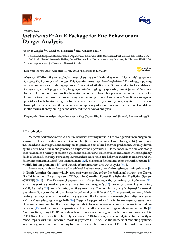 (PDF) firebehavioR: An R Package for Fire Behavior and Danger Analysis