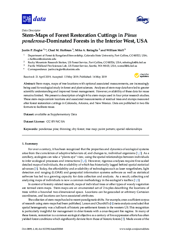 (PDF) Stem-Maps of Forest Restoration Cuttings in Pinus ponderosa-Dominated Forests in the ...