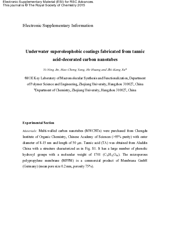 (PDF) Underwater superoleophobic coatings fabricated from tannic acid ...