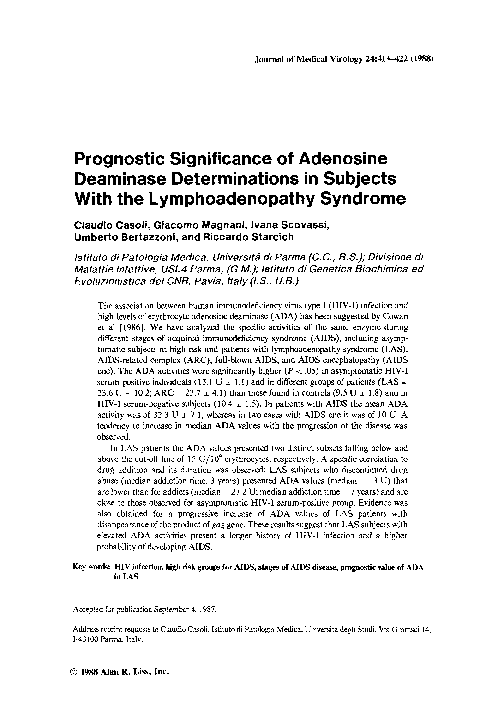 (PDF) Prognostic significance of adenosine deaminase determinations in ...