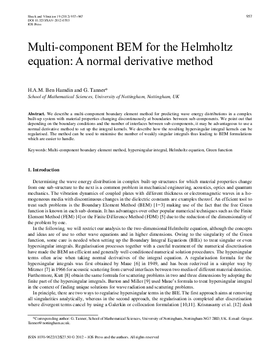 (PDF) Multi-component BEM for the Helmholtz equation: A normal derivative method