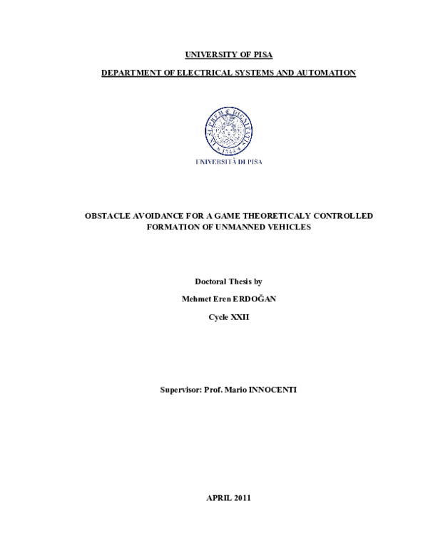 (PDF) Obstacle Avoidance for a Game Theoretically Controlled Formation ...