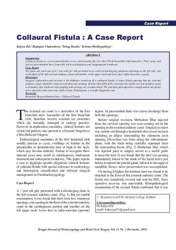 (PDF) Collaural Fistula: A Case Report
