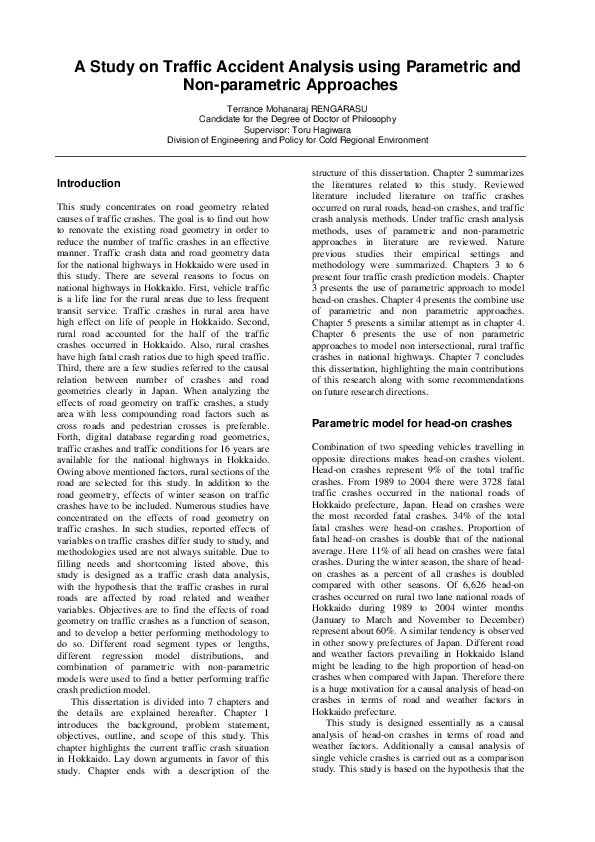 (PDF) A study on traffic accident analysis using parametric and non ...