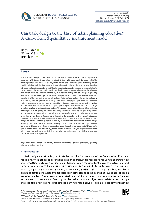 (PDF) Can basic design be the base of urban planning education?: A case ...
