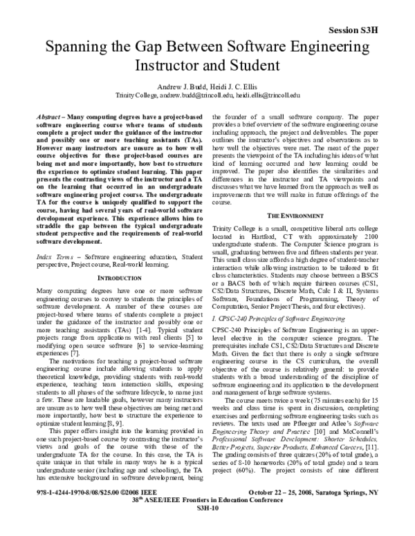 (PDF) Spanning the gap between software engineering instructor and student