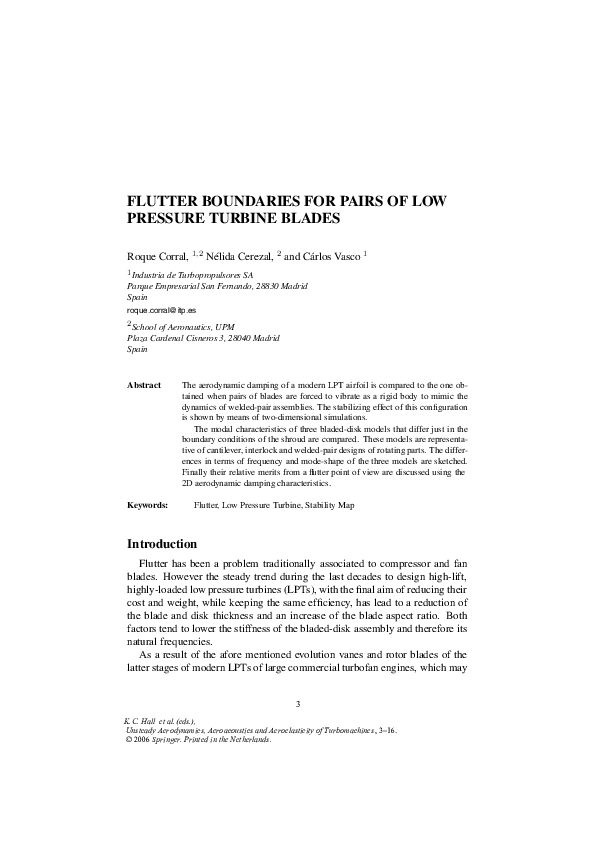 (PDF) Flutter Boundaries for Pairs of Low Pressure Turbine Blades