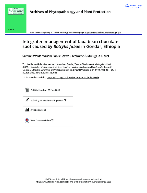 (PDF) Integrated management of faba bean chocolate spot caused by Botrytis fabae in Gondar, Ethiopia