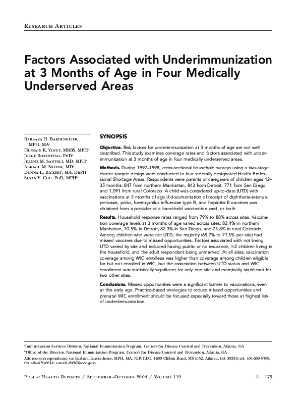 (PDF) Factors Associated with Underimmunization at 3 Months of Age in ...