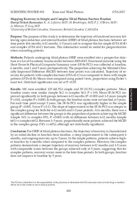 (PDF) Mapping recovery in simple and complex tibial plateau fracture ...