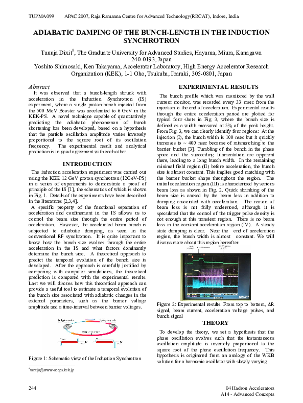 (PDF) Adiabatic damping of the bunch length in the induction synchrotron