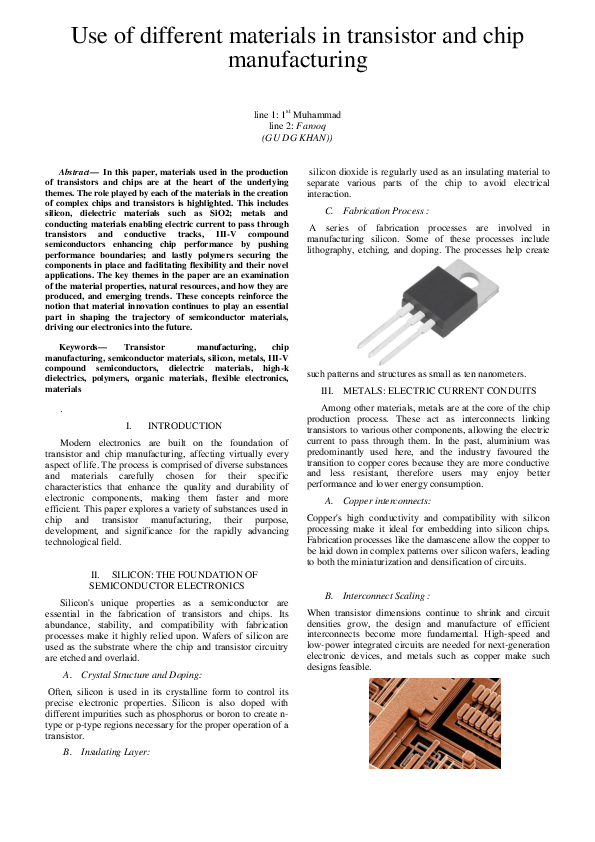 (PDF) Use of different materials in transistor and chip manufacturing ...