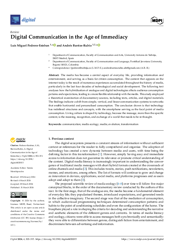 (PDF) Digital Communication in the Age of Immediacy