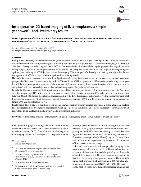 (PDF) Intraoperative ICG-based imaging of liver neoplasms: a simple yet ...