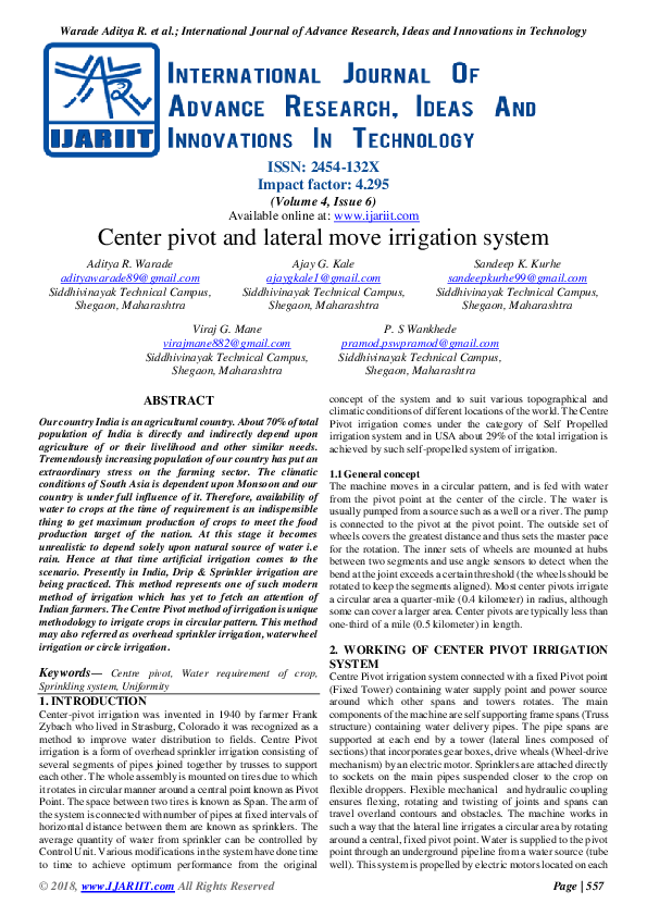 (PDF) Center pivot and lateral move irrigation system