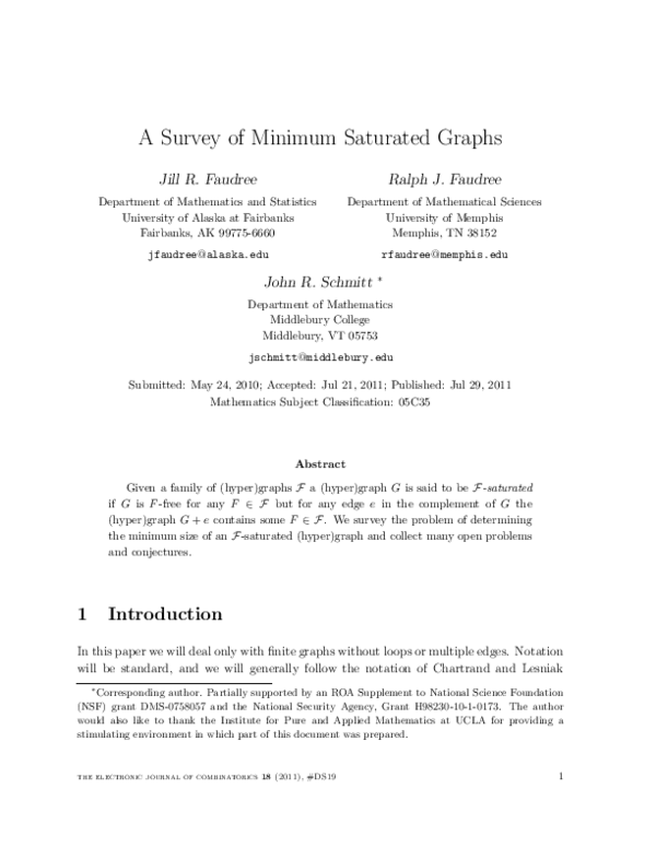 (PDF) A Survey of Minimum Saturated Graphs