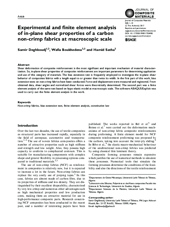 (PDF) Experimental and finite element analysis of in-plane shear ...