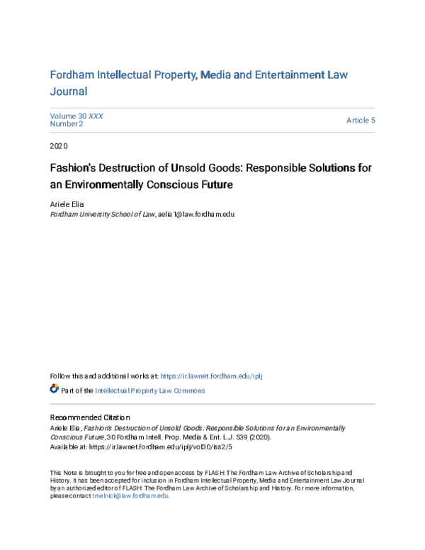 (PDF) Fashion's Destruction of Unsold Goods: Responsible Solutions for ...