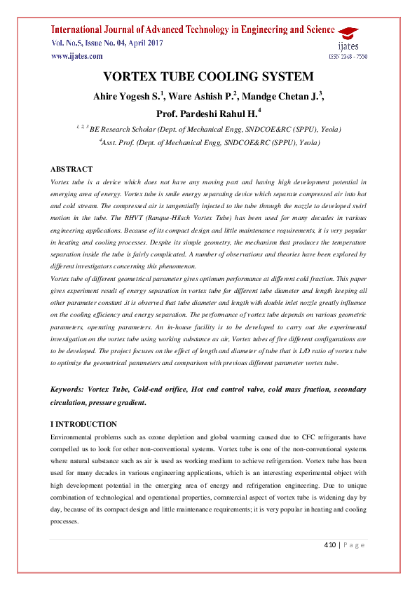 (PDF) Vortex Tube Cooling System