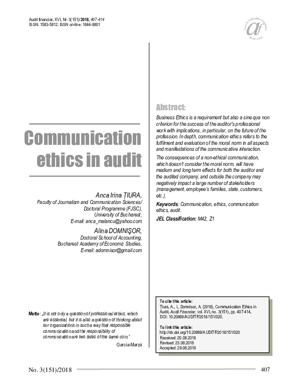 (PDF) Communication ethics in audit