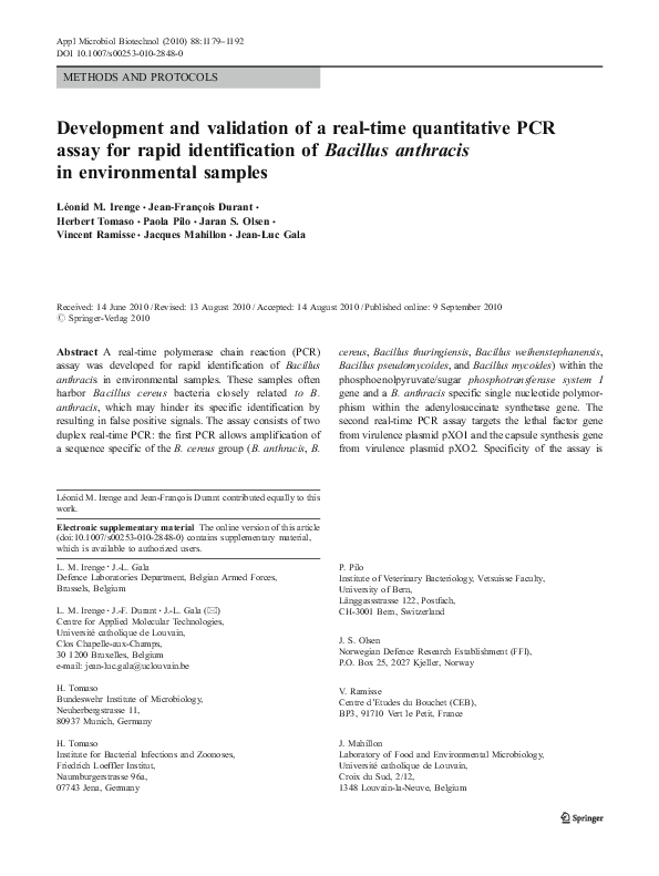 (PDF) Development and validation of a real-time quantitative PCR assay for rapid identification ...