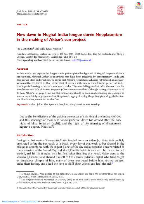 (PDF) New Dawn in Mughal India: Longue Durée Neoplatonism in the Making of Akbar's Sun Project