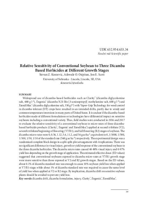 (PDF) Relative sensitivity of conventional soybean to three dicamba ...