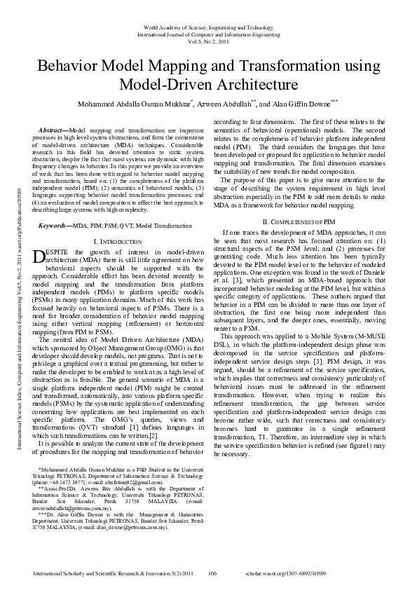 (PDF) Behavior Model Mapping And Transformation Using Model-Driven Architecture