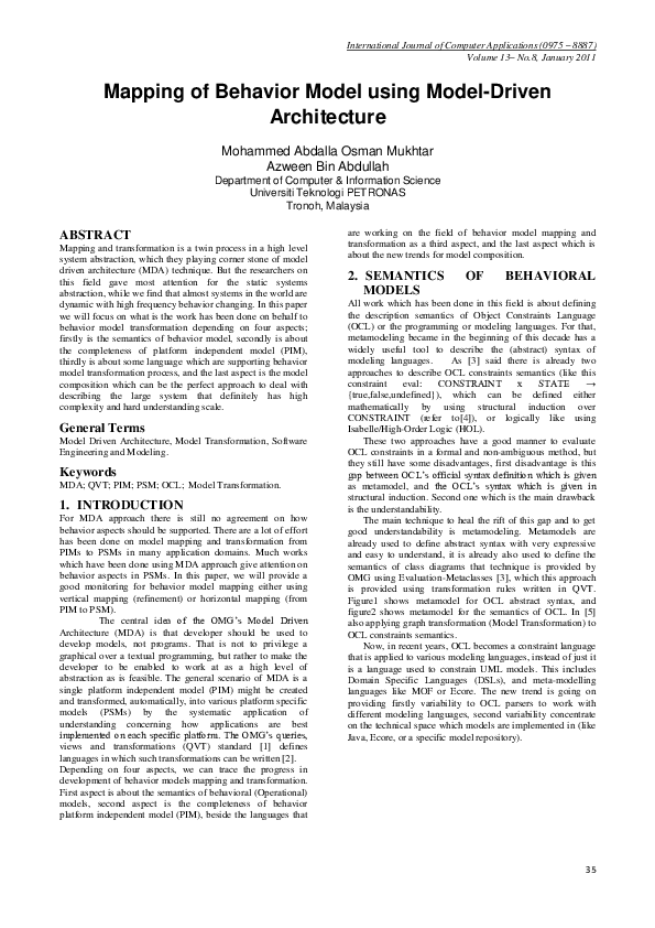 (PDF) Mapping of Behavior Model using Model Driven Architecture