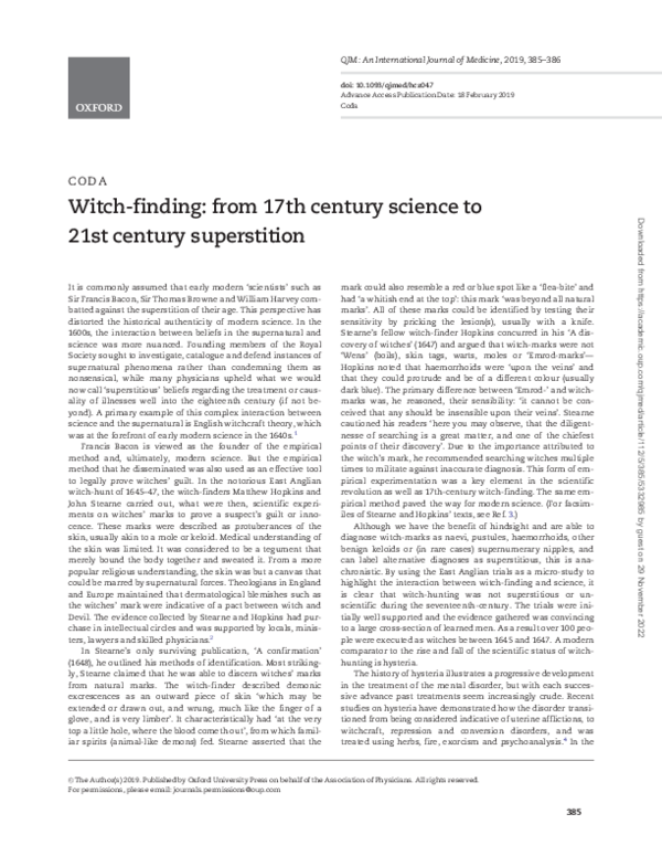 (PDF) Witch-finding: from 17th century science to 21st century superstition