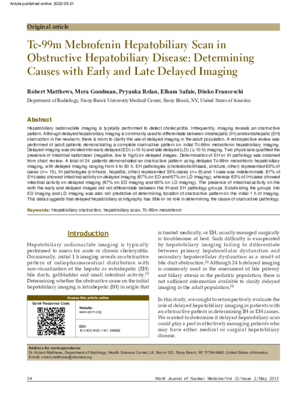 (PDF) Tc-99m Mebrofenin Hepatobiliary Scan in Obstructive Hepatobiliary ...