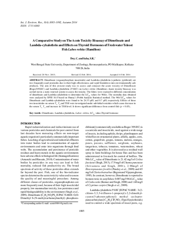 (PDF) A Comparative Study on The Acute Toxicity Bioassay of Dimethoate ...