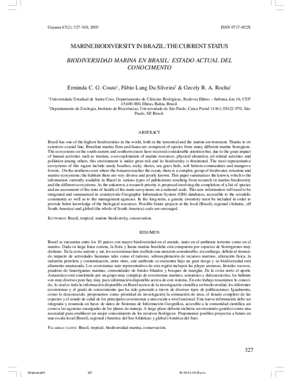 (PDF) Marine Biodiversity in Brazil: The Current Status Biodiversidad ...