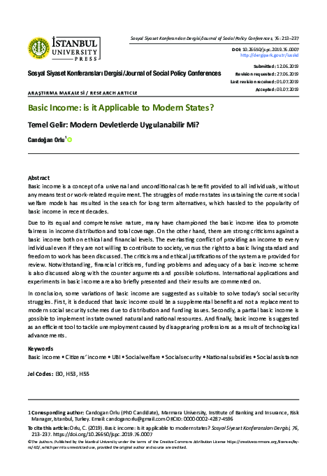 (PDF) Basic Income: Is It Applicable to Modern States?