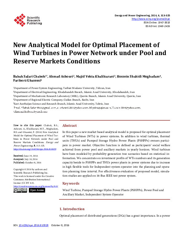 (PDF) New Analytical Model for Optimal Placement of Wind Turbines in Power Network under Pool ...