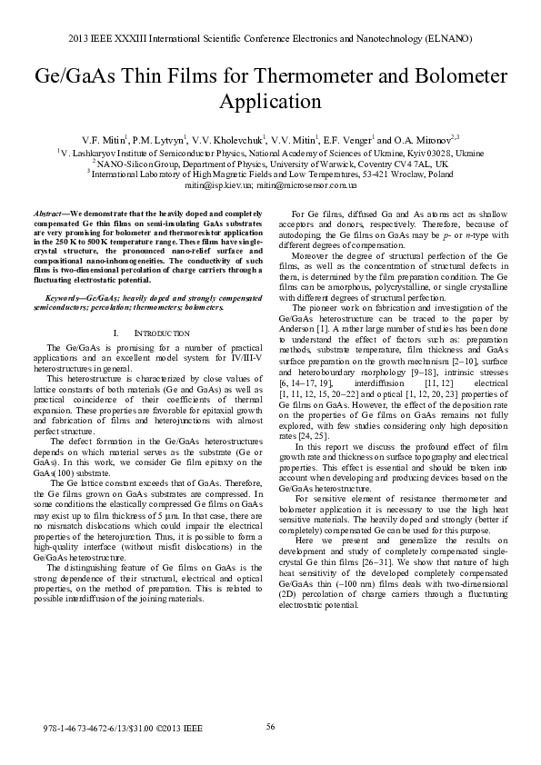 (PDF) Ge/GaAs Thin Films for Thermometer and Bolometer Application