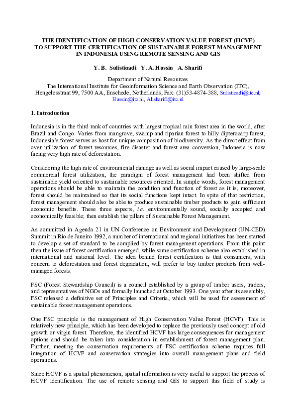 (PDF) Identification of high conservation value forest HCVF in natural ...