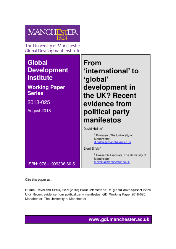 (PDF) From international to global development in the UK? Recent ...