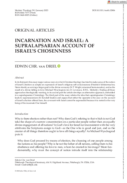 (PDF) Incarnation and Israel: A Supralapsarian Account of Israel's ...