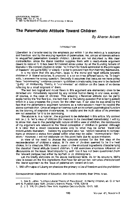 (PDF) The Paternalistic Attitude Toward Children