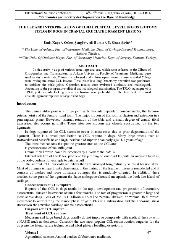 (PDF) The Use and Interpretation of Tibial Plateau Leveling Osteotomy ...
