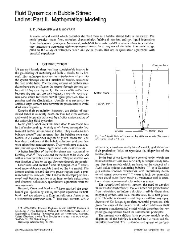 (PDF) Fluid dynamics in bubble stirred ladles: Part II. Mathematical modeling | Stein Tore ...