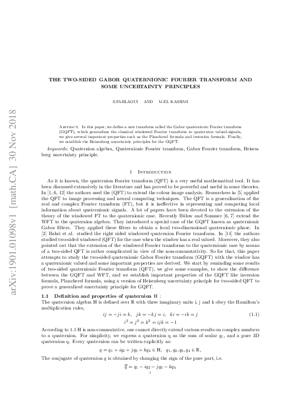 (PDF) The two-sided Gabor quaternion Fourier transform and some uncertainty principles