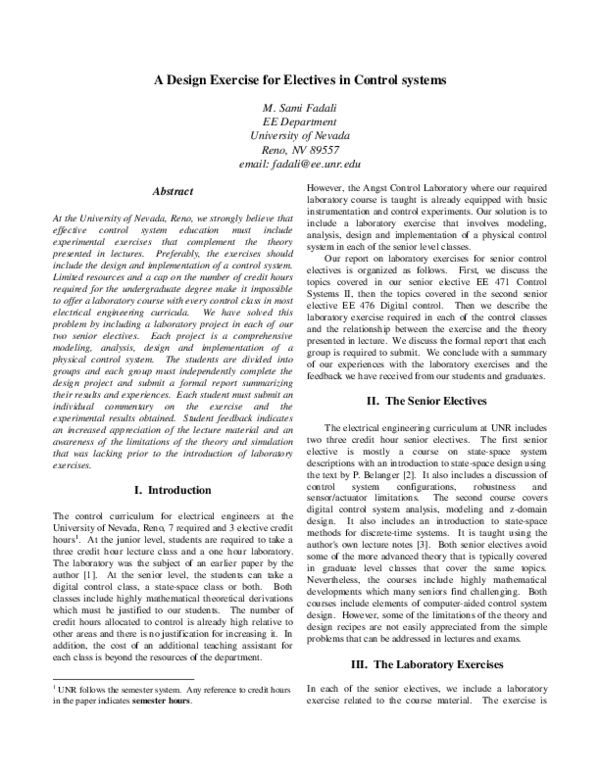 (PDF) A design exercise for electives in control systems