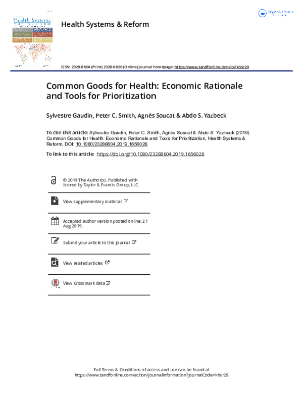 (PDF) Common Goods for Health: Economic Rationale and Tools for ...