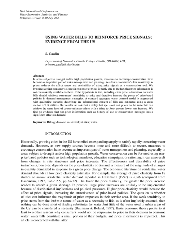 (PDF) Using water bills to reinforce price signals: evidence from the USA