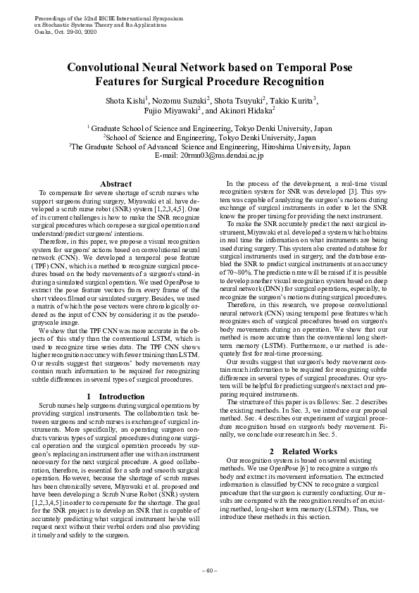 (PDF) Convolutional Neural Network based on Temporal Pose Features for Surgical Procedure ...