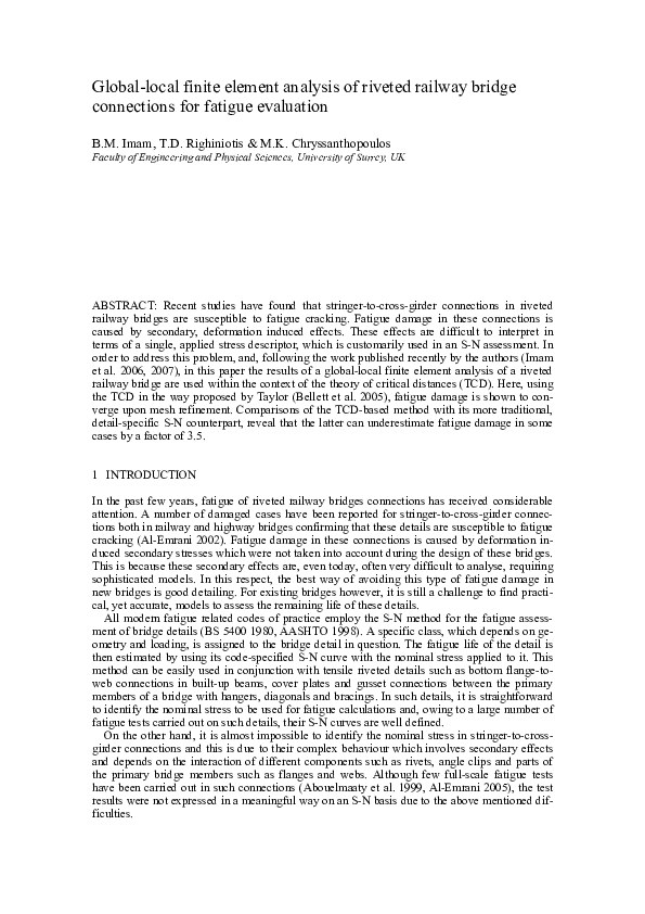 (PDF) Global-local finite element analysis of riveted railway bridge connections for fatigue ...